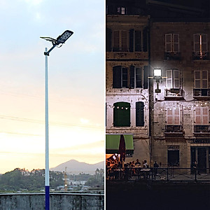 TENKOO 300W Solar Flood Street Light Outdoor, Motion Sensor Dusk to Dawn IP66 Waterproof Commercial Led Security Lights for Parking Lot Stadium Garden Pathway Garage (Bright White)