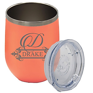 My Personal Memories Custom Engraved Insulated Stemless Wine Tumbler Cup - Personalized Bridesmaid Beach Pool Girls Fun - Monogrammed (Coral)