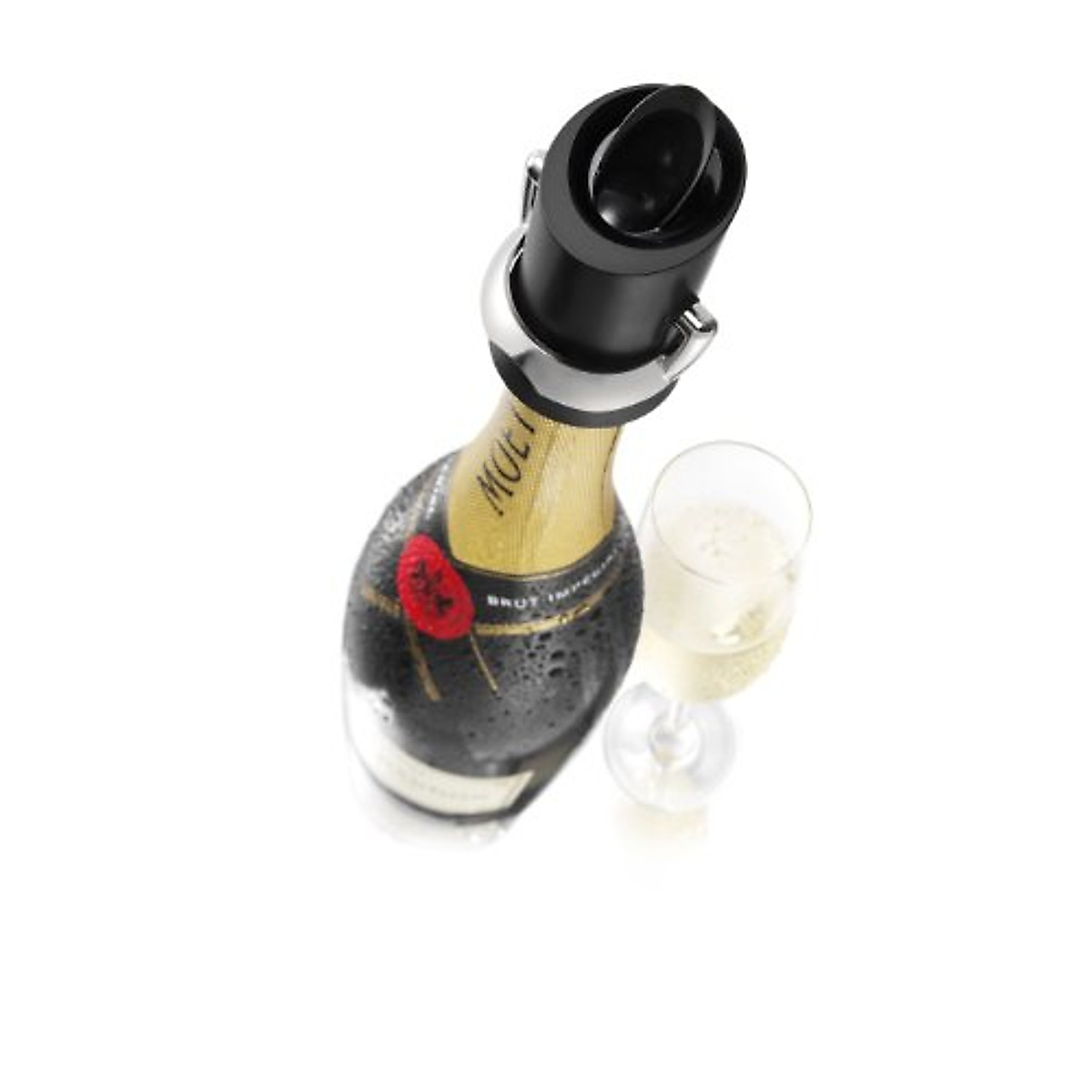 Vacu Vin Champagne Saver & Server - Black - 1 Stopper-Pourer - Keep Champagne Fresh for Up to a Week with Airtight Seal - Vacuum Pump with Champagne Bottle Stopper and Pourer