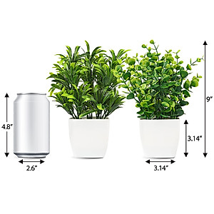 Whonline 2pcs Small Fake Plants, Mini Potted Plants for Home Bathroom Shelf Decor, Artificial Eucalyptus Plants for Office Desk Greenery Decoration