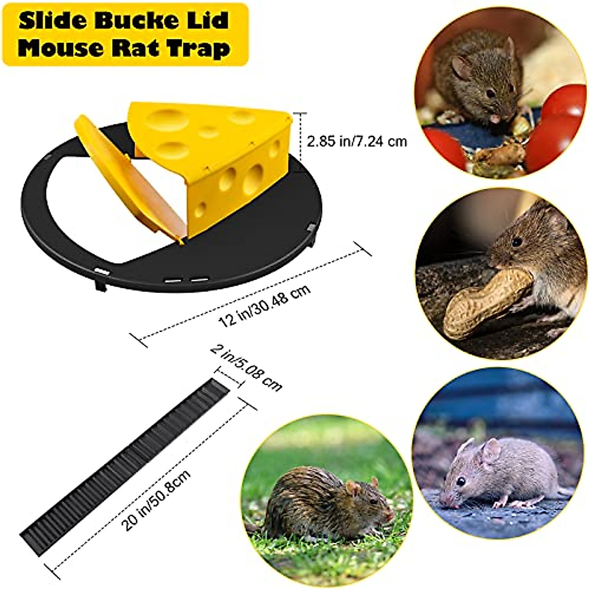Mouse Trap Bucket, Bucket Lid Mouse Trap,Reusable Humane Mouse Traps for House Indoor,Auto Reset Rat Trap Compatible 5 Gallon Bucket (1 Pack)