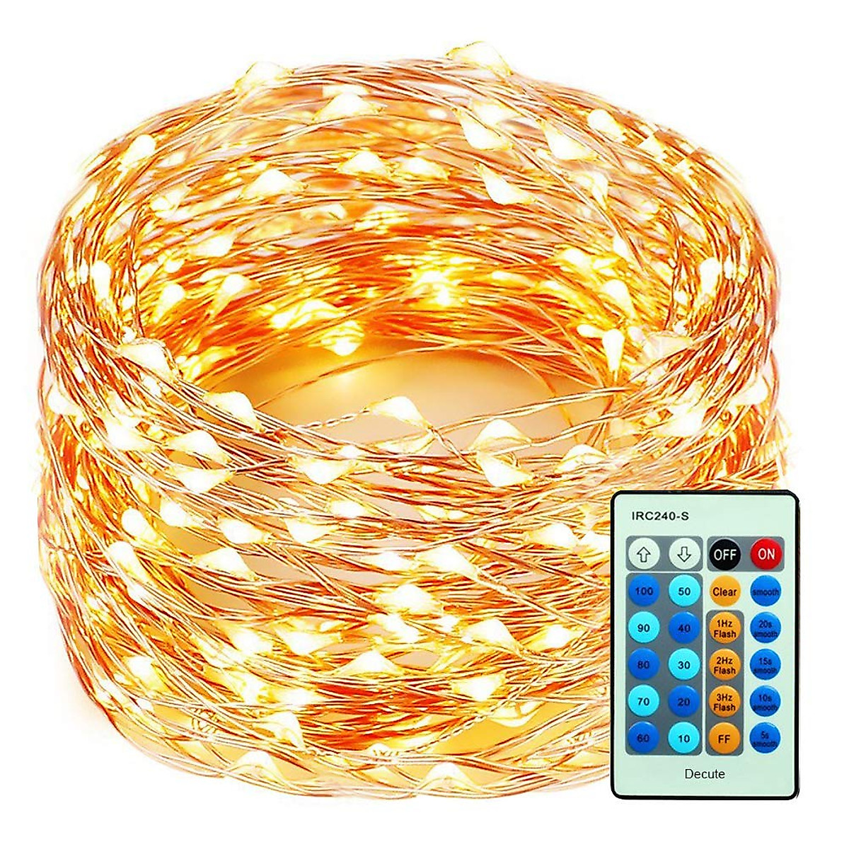 Decute 300Led 99FT Copper Wire Christmas Fairy String Lights Dimmable with Remote Control Starry Lights with UL Cerficated Decorative for Party Wedding Bedroom Yard Christmas Tree Warm White