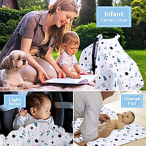 Muslin Car Seat Covers for Babies, Lightweight Infant Carseat Canopy, Breathable Baby Carrier Cover, Newborn Boys Girls Shower Gift, Fit Spring Summer/Hot Days/Warm Weather