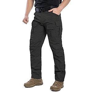 NAVEKULL Men's Outdoor Tactical Pants Rip Stop Lightweight Waterproof Military Combat Cargo Work Hiking Pants Black