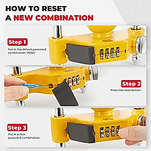 KEMIMOTO Upgrade Code Trailer Hitch Lock Anti Theft Universal Coupler Ball Tow Adjustable Storage Security Heavy-Duty Steel with Combination Design for 1-7/8 Inch, 2 Inch, 2-5/16 Inch Couplers Yellow