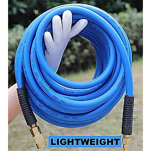 YOTOO Air Hose 3/8 in x 50 ft, Heavy Duty Hybrid Air Compressor Hose, Flexible, Lightweight, Kink Resistant with 1/4" Industrial Quick Coupler Fittings, Bend Restrictors, Blue