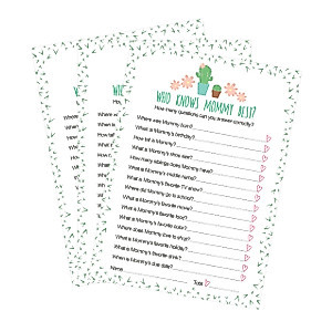 Cactus Who Knows Mommy Best Baby Shower Game - 24 count