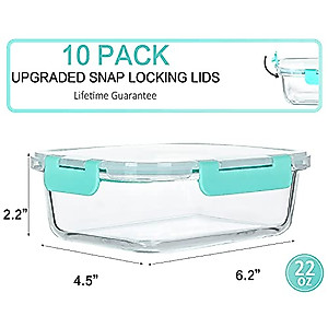 M MCIRCO [10-Pack,22 Oz Glass Meal Prep Containers,Glass Food Storage Containers with lids,Glass Lunch Containers,Microwave, Oven, Freezer and Dishwasher, Green