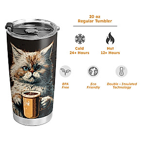 20oz Cute Retro Vintage Cat Tumbler, Gifts for Cat Lovers, Coffee Thermos for Women, Stainless Steel Double Wall Vacuum Insulated Coffee Mug, Travel Cup with Lid