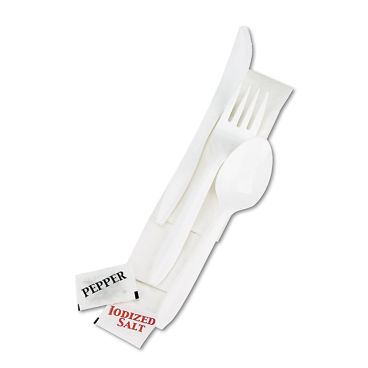 Boardwalk 6KITMW Cutlery Kit, Plastic Fork/Spoon/Knife/Salt/Pepper/Napkin, White (Case of 250)
