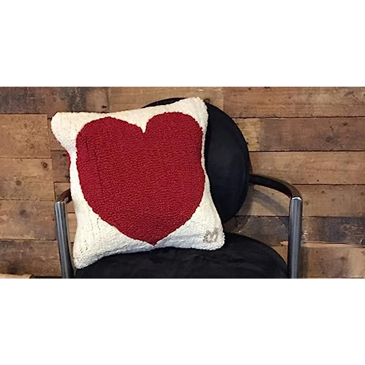 Chandler 4 Corners Artist-Designed Red Heart Hand-Hooked Wool Decorative Throw Pillow (14” x 14”) Valentine's Day Pillow for Couches & Beds - Low Maintenance - Pillow for Anniversary & Weddings