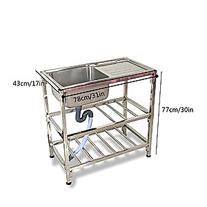 Single Bowl Utility Sink, Freestanding Kitchen Sink, Stainless Steel Commercial Dining Room with Hot and Cold Water Faucet and Drain for Laundry Backyard Garage Camping Bathroom