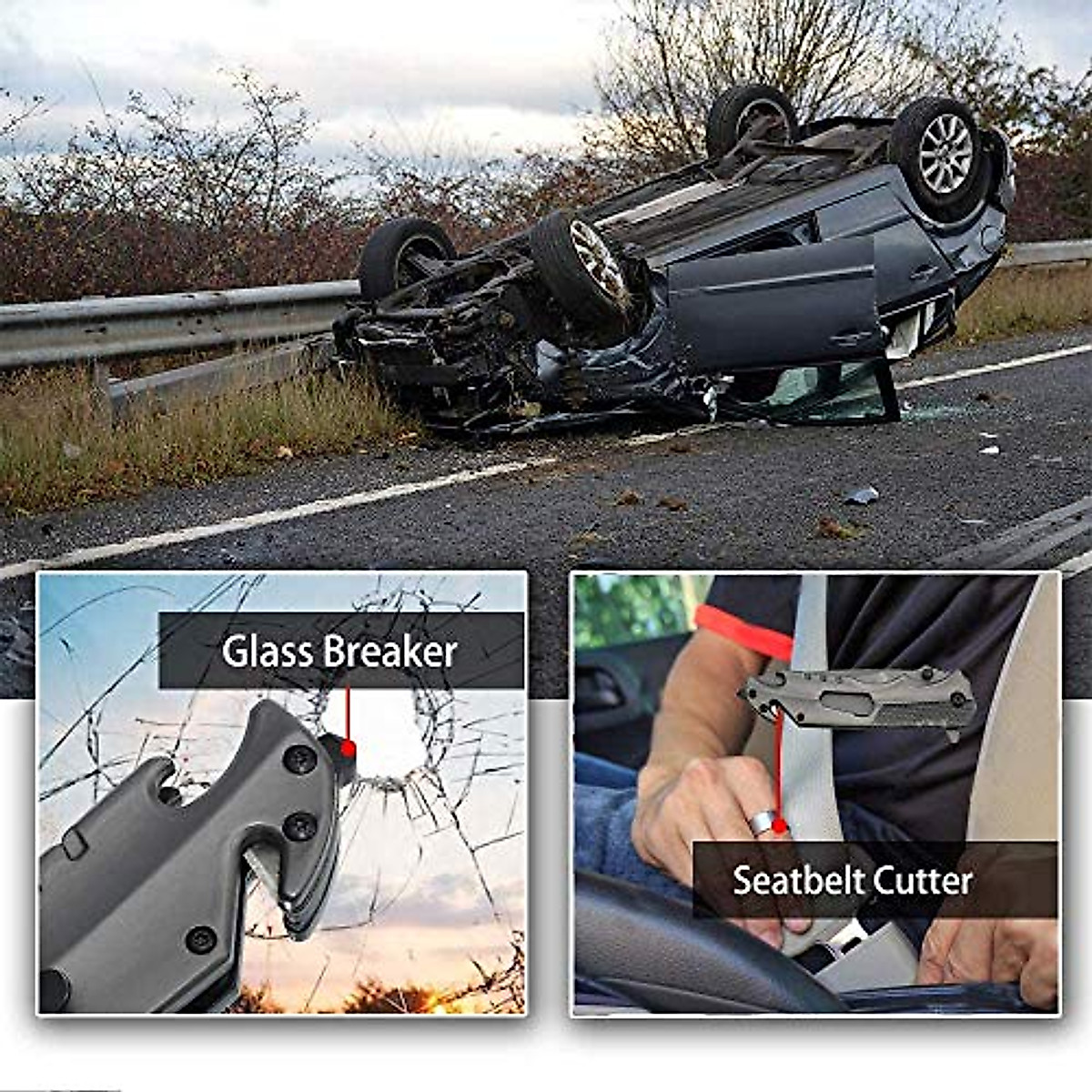 NedFoss Pocket Knife for Men, 5-in-1 Multitool Folding Knife with Bottle Opener, Glass Breaker, Seatbelt Cutter and Wrench, Survival Knife for Emergency Rescue Situations, Home Improvements