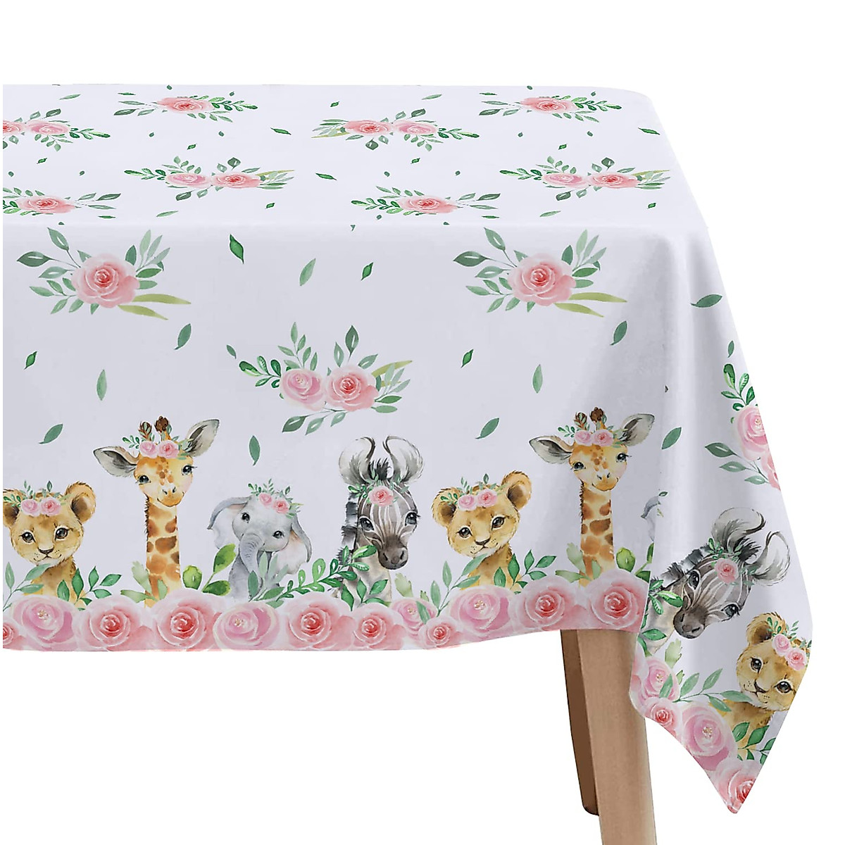 HIPVVILD Safari Tablecloth for Girls - Disposable Jungle Party Tablecover Supplies, Jungle Animal Safari Theme Birthday Baby Shower Table Cloth Decorations - 4 Pack (54in x 108in)