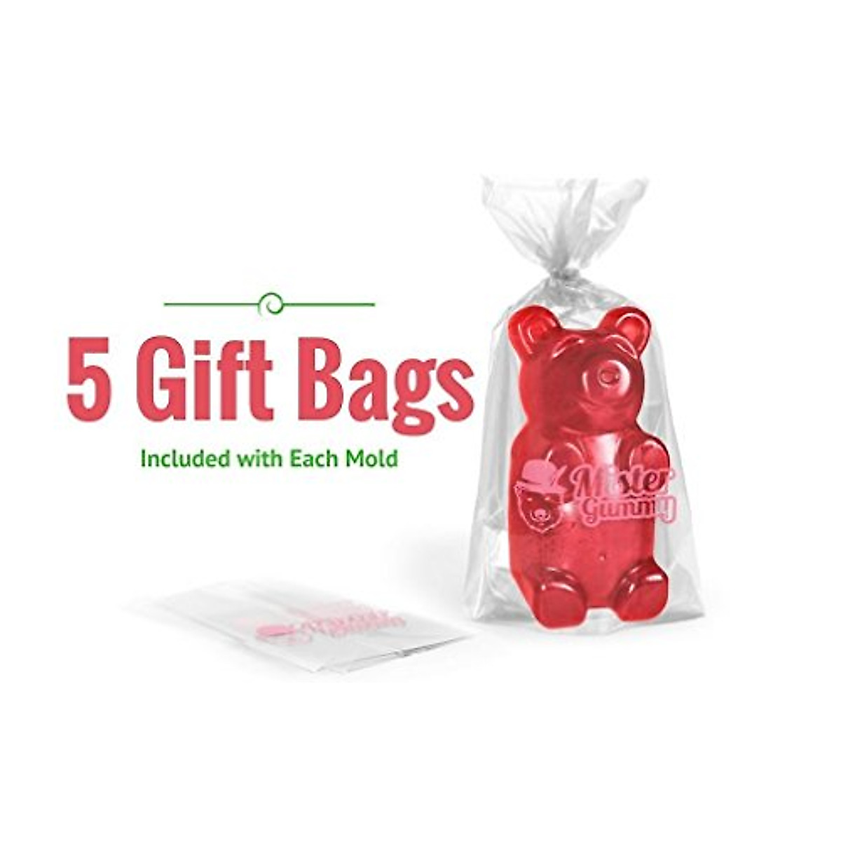 DIY Giant Gummy Bear Mold by Mister Gummy | PREMIUM Quality Silicone + 2 RECIPES and 5 GIFT BAGS Included | Make BIG Bear Treats! (Gummy, Cakes, Breads, Chocolates, and More) (Red)