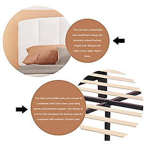 alazyhome Upholstered King Size White Platform Bed Frame with Velvet Upholstered Headboard Wooden Slats Support No Box Spring Needed Easy Assembly