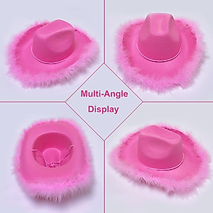 ZEBSF Pink Feathers Cowboy Cowgirl Hat with Heart Sunglasses - Pink Cowboy Hats for Women Cowgirl Outfits Bachelorette Western Birthday Disco Party Costume