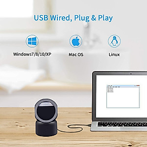 Alacrity 2D 1D QR Desktop Barcode Scanner, Omnidirectional Hands Free USB Wired Barcode Reader, Capture Codes on Screen, 3300DW, Black