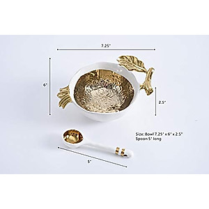 Pampa Bay Get Gifty Bowl and Spoon Set for Soup, Snacks, Nuts and More, Gold Pomegranate