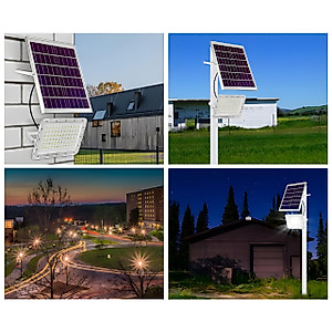 100W to 500w Pure White High Bright Solar Power Flood Light Outdoor Remote, IP67 Waterproof, Auto On/Off, Wide Range, Dusk to Dawn for Yard, Gazebo, Shed, Barn, Porch, Patio, Garage, Garden (200W)