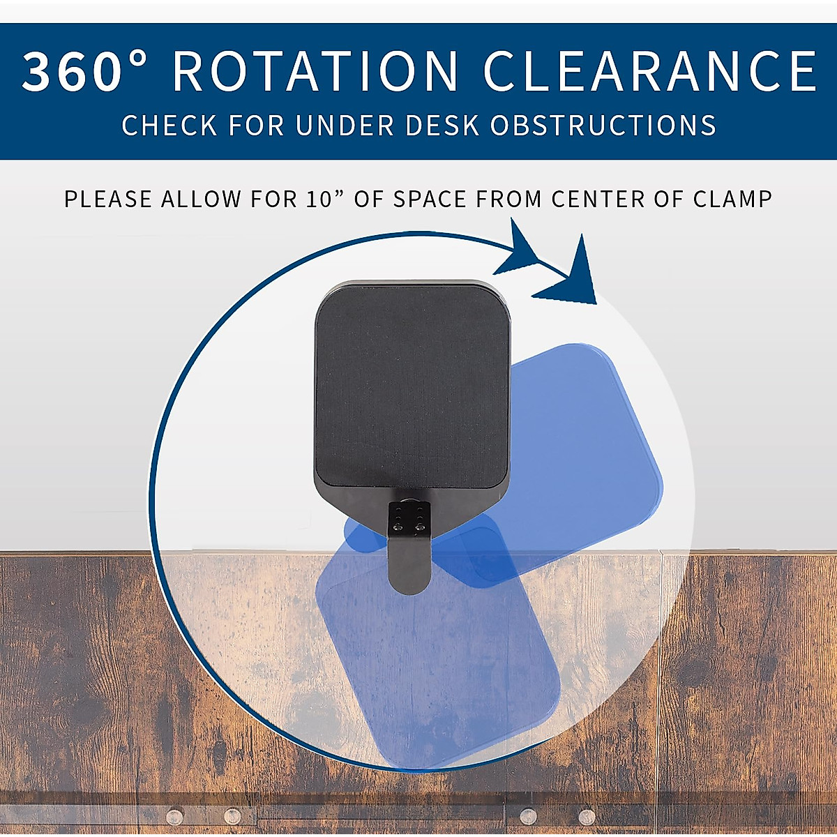 VIVO Desk Clamp Adjustable Computer Mouse Pad and Device Holder Extended Rotating Platform Tray, Fits up to 2 inch Desktops, Black, MOUNT-MS01A