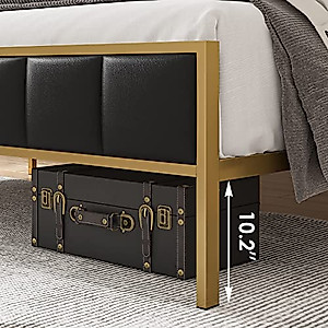 HITHOS Full Size Modern Upholstered PU Bed Frame with Tufted Headboard, Heavy Duty Platform Bed with Wood Slat Support, Noise Free, No Box Spring Needed (Black)