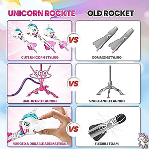 YOTOY Unicorn Rocket Launcher for Kids - Fun Outdoor Toys Launch of up to 100 Ft, 3 Unicorn Rockets, Gifts for 3 4 5 6 7 Years Old Girls and Boys