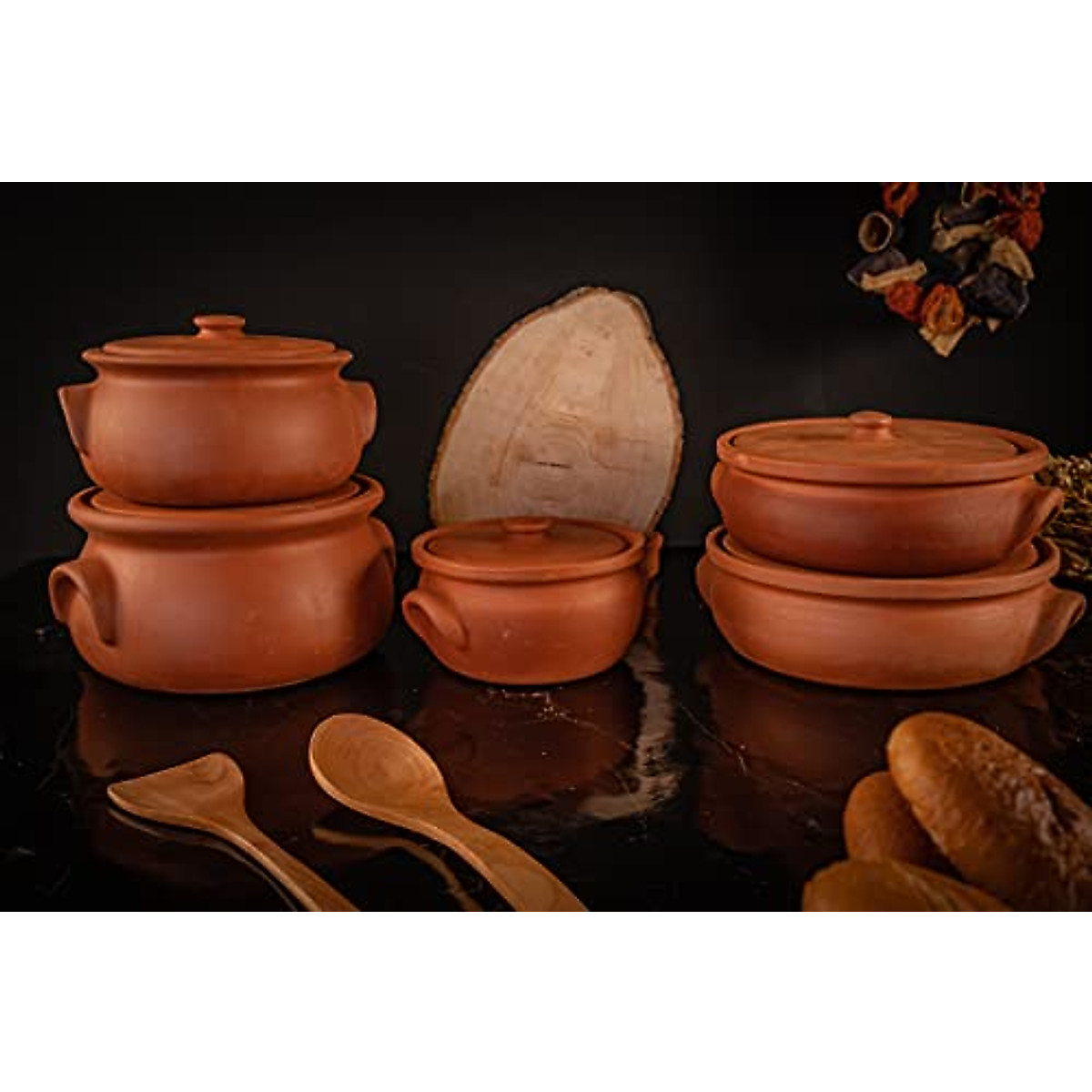 LUKSYOL Handmade Moroccan Clay Pots with Lids | Versatile Cookware Set for Authentic Cooking | Terracotta & Safe