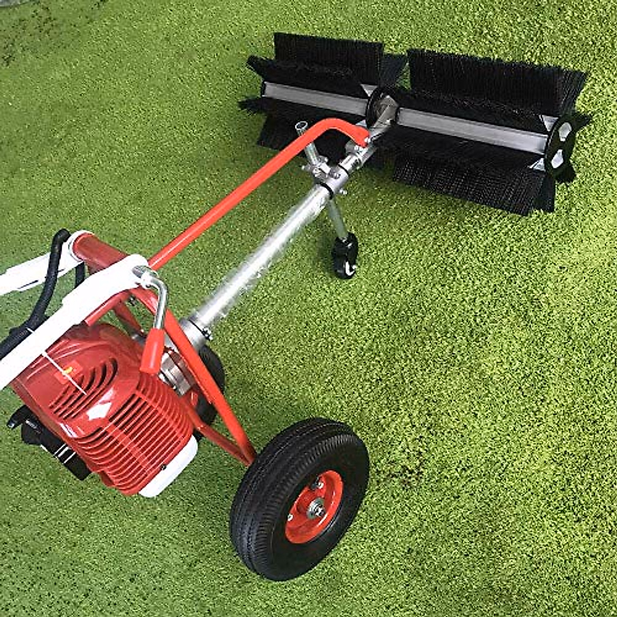 43CC Portable Artificial Grass Brush Power Broom Sweeper,1.7HP Handheld Turf Lawn Sweeper 2-Stroke Petrol Walk Behind Driveway Cleaning,Gas Engine Power Broom Sweeper Driveway