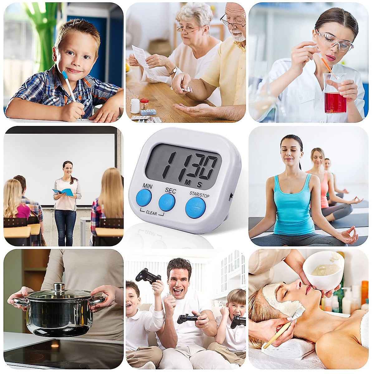 6 Pieces Digital Kitchen Timer Magnetic Countdown Timer Kitchen Loud Alarm Stopwatch Large Digits Timer Clock for Cooking Baking Boiling Egg Sports Games Office Classroom Kids Teacher Study Exercise