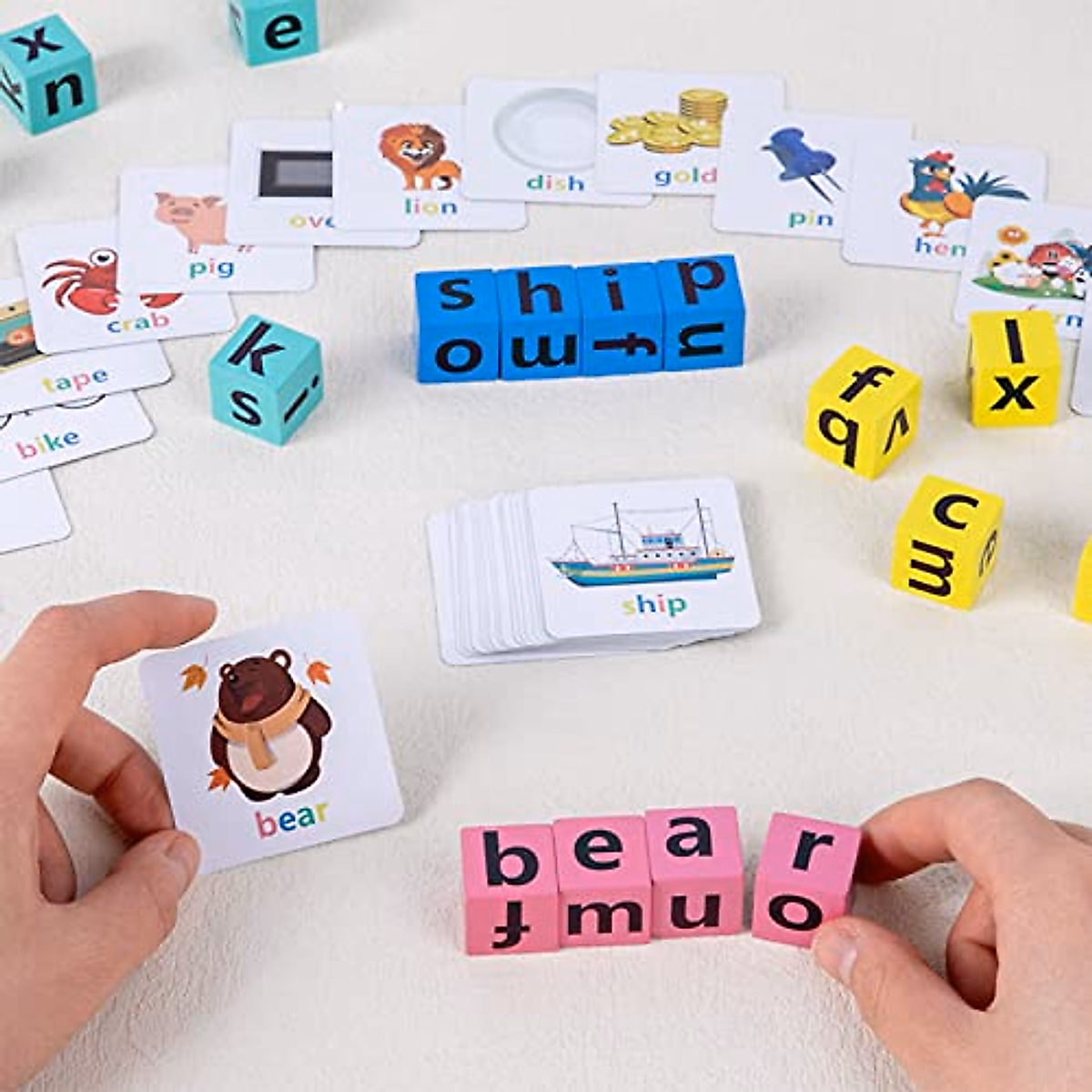 Crossword Puzzle, Matching Letter Game, Premium Wooden Alphabet Flash Cards Matching Sight Words ABC Letters, Wooden Blocks Spelling Game,Wooden Fun Spelling Words with Cards,for Ages 3-5 Kids (2 Set)