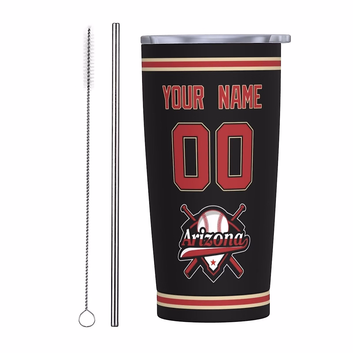 Arizona Custom Baseball 20oz Tumbler,Add Personalized Name And Number,Personalized Travel Coffee Mug, Stainless Steel, Insulated, Keep Drinks Cold And Hot,Gifts For Baseball Fans