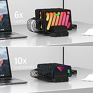 Alxum USB Fast Charging Station with Quick Charge 3.0, 10 Port Charging Stand for Multiple Devices, Compatible with iPad, iPhone, Samsung Galaxy, Black