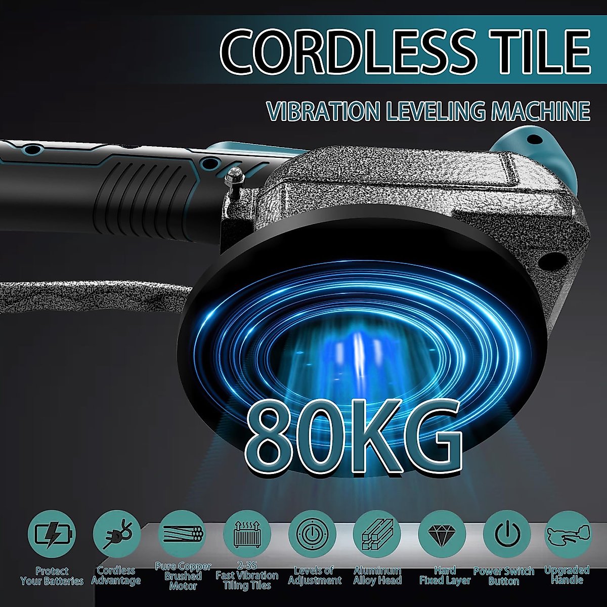 Tile Vibration Tool compatible with Makita 18V Battery, Cordless Tile Vibration Machine with 5 Adjustable Speed & Suction Cup & Digital Display(no battery&charger)