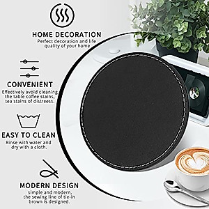 FYY Coasters for Drinks, Set of 5 Premium PU Leather Coaster with Holder, 3.9 inch Heat Resistant Coasters for Drinks, Coffee - Protect Furniture from Stains, Water Rings and Damage, Black