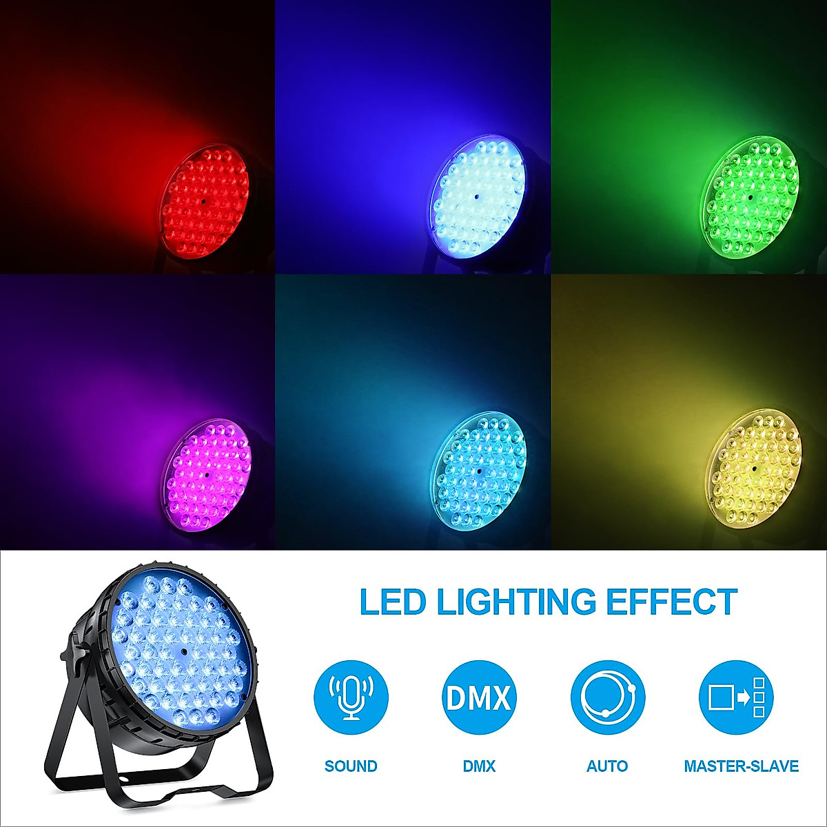 BETOPPER DJ Lights 2 Pack, 54x3W LED Par Lights, DMX Stage Lights Sound Activated, Strobe Wash Lights for Wedding, Church, Party, Club, Concert and Festival Events (2)