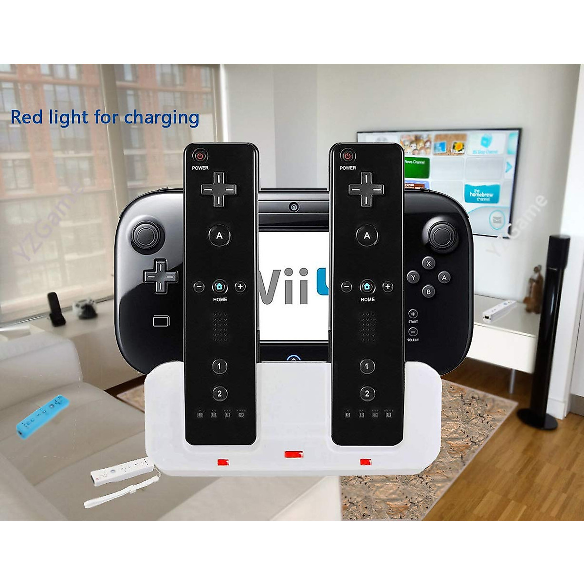 Wii U Charger Dock Station for Wii Remote & Wii U Gamepad with 2 Rechargeable Batteries Charging Cable Led Indicator -White
