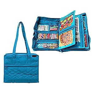 Yazzii Quilter’s Project Bag with 19 Pockets - Portable Storage Bag Organizer - Multipurpose Storage Organizer for Quilting, Patchwork, Embroidery, Needlework, Papercraft & Beading-Aqua
