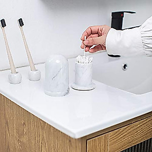 JIMEI Marble Cotton Swab Holder with Lid, Cotton Ball Holder Q-tip Dispenser Bathroom Storage Round Container Organizer