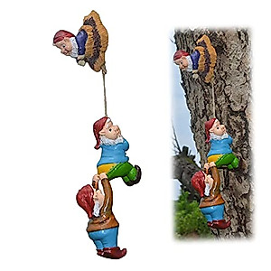 Naisicore Tree Climbing Gnome Statues, Resin Gnomes Tree Hugger Figurines, 3 Mini Gnome Tree Hanging Ornament, Garden Landscape Decor for Yard Lawn Art