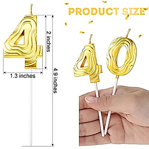 40th Birthday Candles Happy Birthday Cake Topper 40th Birthday Decorations 3D Streamline Number Candles for Men Women Birthday Wedding Anniversary Celebration Supplies (Gold)