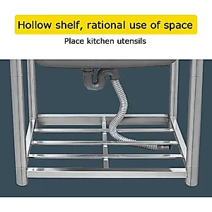KITCHEN SINK Laundry sink/outdoor station with hose hook up, portable for washing hands, commercial restaurant utility fish cleaning table,stainless steel faucet, 39.4x17.7x31.5in/100x45x80cm