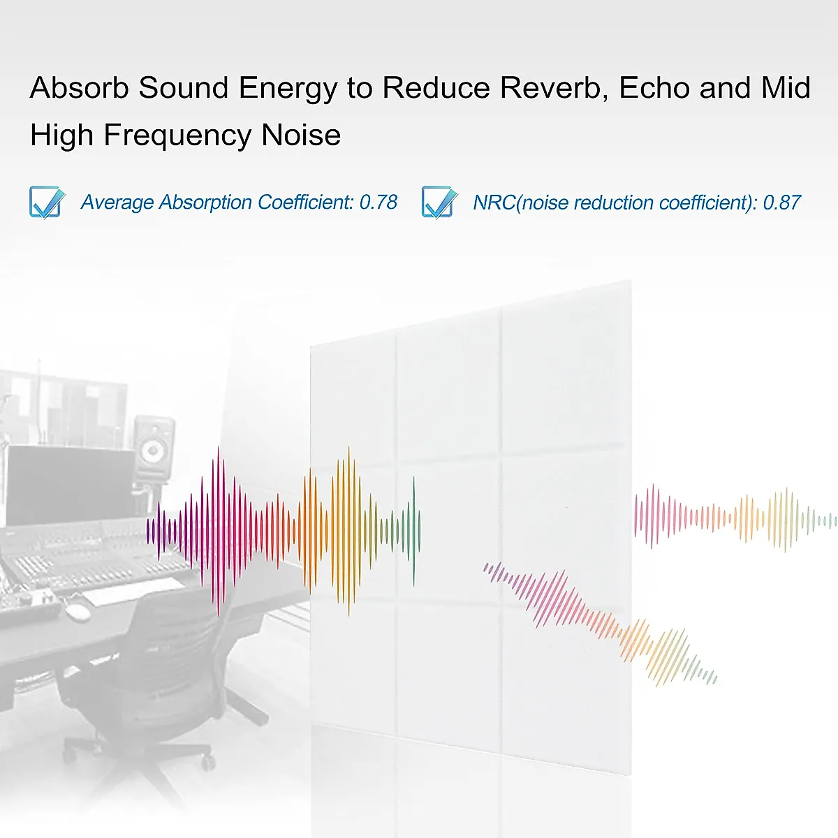 BXI Sound Absorber - 16 Pack Self-adhesive 12 X 12 X 0.4 Inches Acoustic Absorption Panels, Tackable Sound Absorbing Panels for Wall and Ceiling Acoustic Treatment