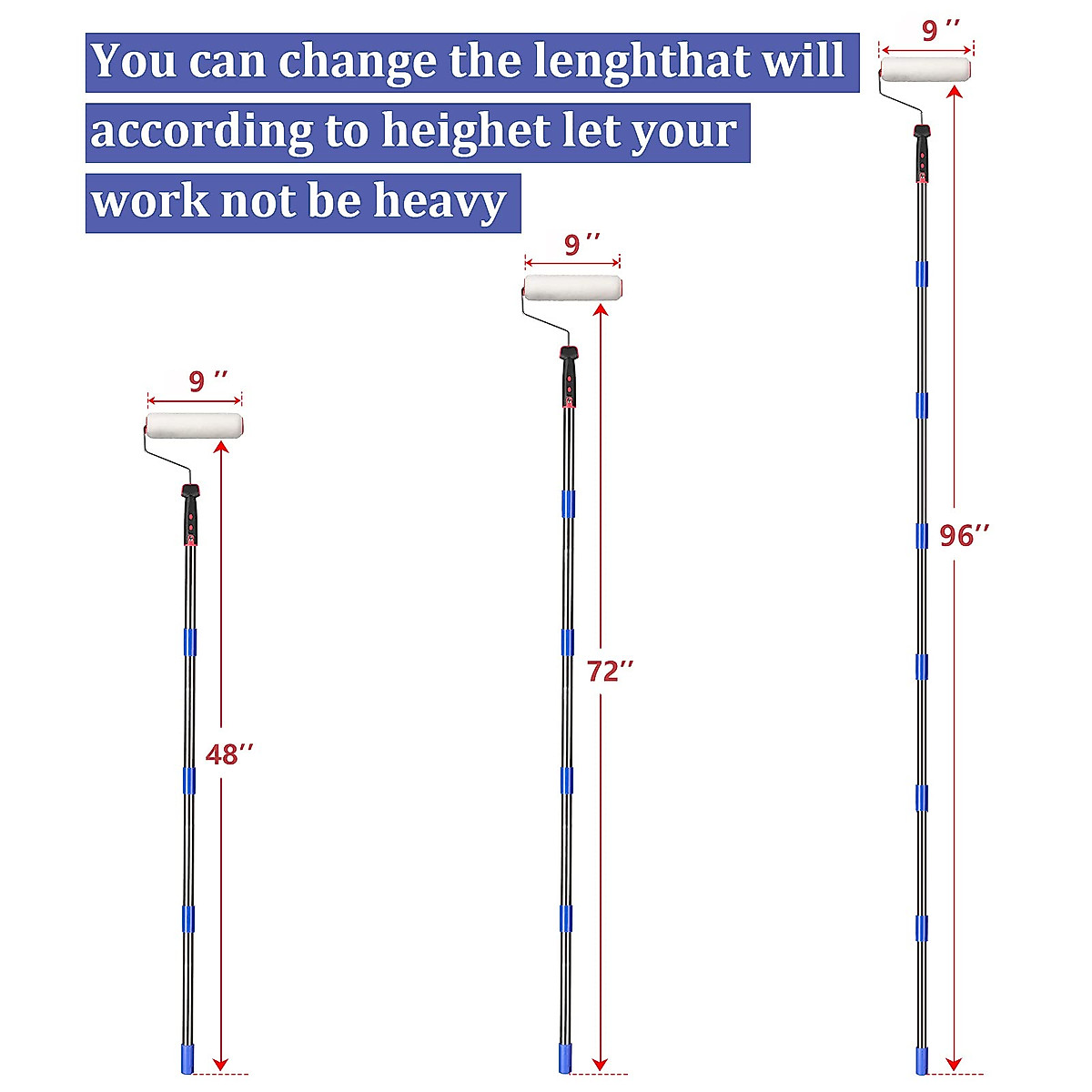 FLY HAWK Paint Roller,4 FT Brush kit Multi-Function Paint Roller kit with House Paint Roller Brush Stainless Steel Pole, New Splicing Rod, Mural Brush for Walls and Ceiling (White) (4 FT)