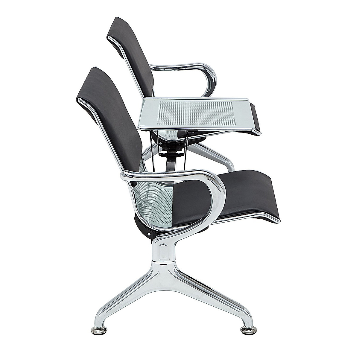 walsport Leather Waiting Room Furniture Black Chairs Reception 2 Seat with Table for Airport Seating, Office, Bank, Hospital Bench