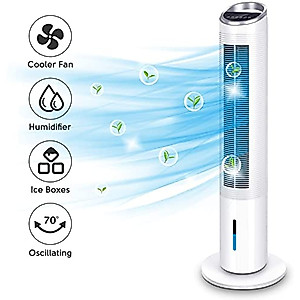 Air Choice Evaporative Cooler, 40" Portable Tower Fan with 70° Oscillating for Big Space, 3 Speeds & Modes, 8H Timer, 2 Ice Packs, Removable Water Tank, Portable Swamp Cooler with LCD Panel & Remote