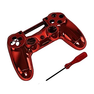 eJiasu Replacement Chrome ABS Plating Housing Shell Case Cover for PS4 PlayStation 4 Controller (1pc Red Case with Screwdriver)