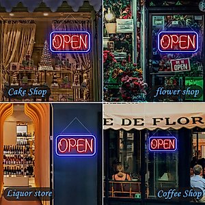Neon Open Sign, Open Signs for Business, 16.5"x 8.4" Open Sign Led, Open Signs for Business Window With Adjustable Brightness, Open Neon Sign, Powered by USB with ON/OFF Switch