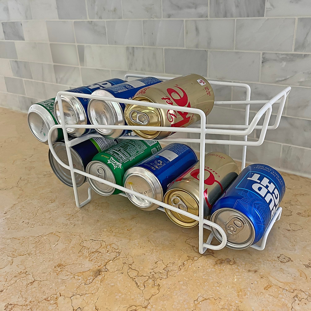 FixtureDisplays® Stylish Soda Can Beverage Dispenser Rack, Dispenses 10 Standard Size 12oz Soda Cans and Holds Canned Foods 16938-NF