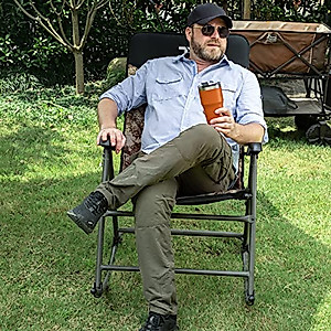 TR Foldable Rocking Chair 3-Position Recliner Padded Camping Chair Rocker Chair Outdoor Portable Heavy Duty High Back Hard Armrest Mesh Back 500 lbs for Patio Home Summer, Camo